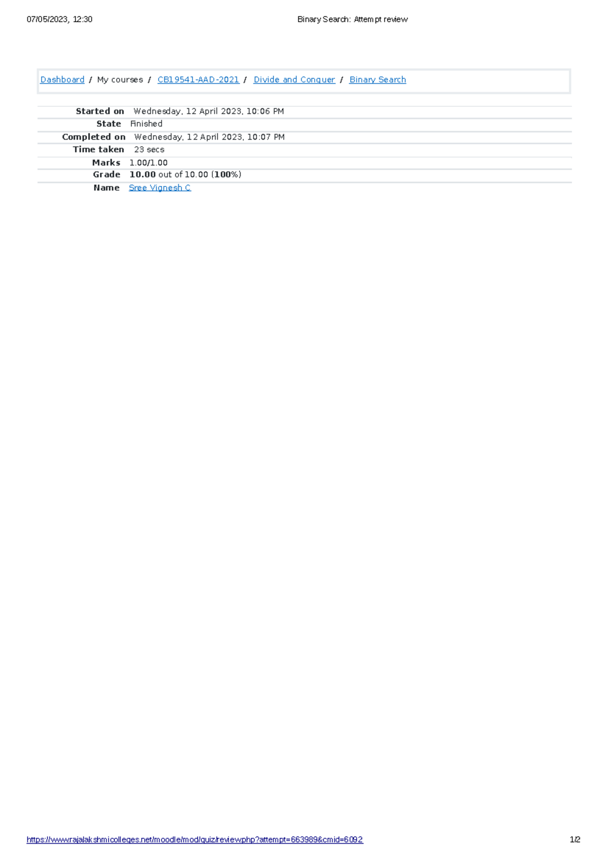 Aad entire record - nope - Started on Wednesday, 12 April 2023, 10:06 ...