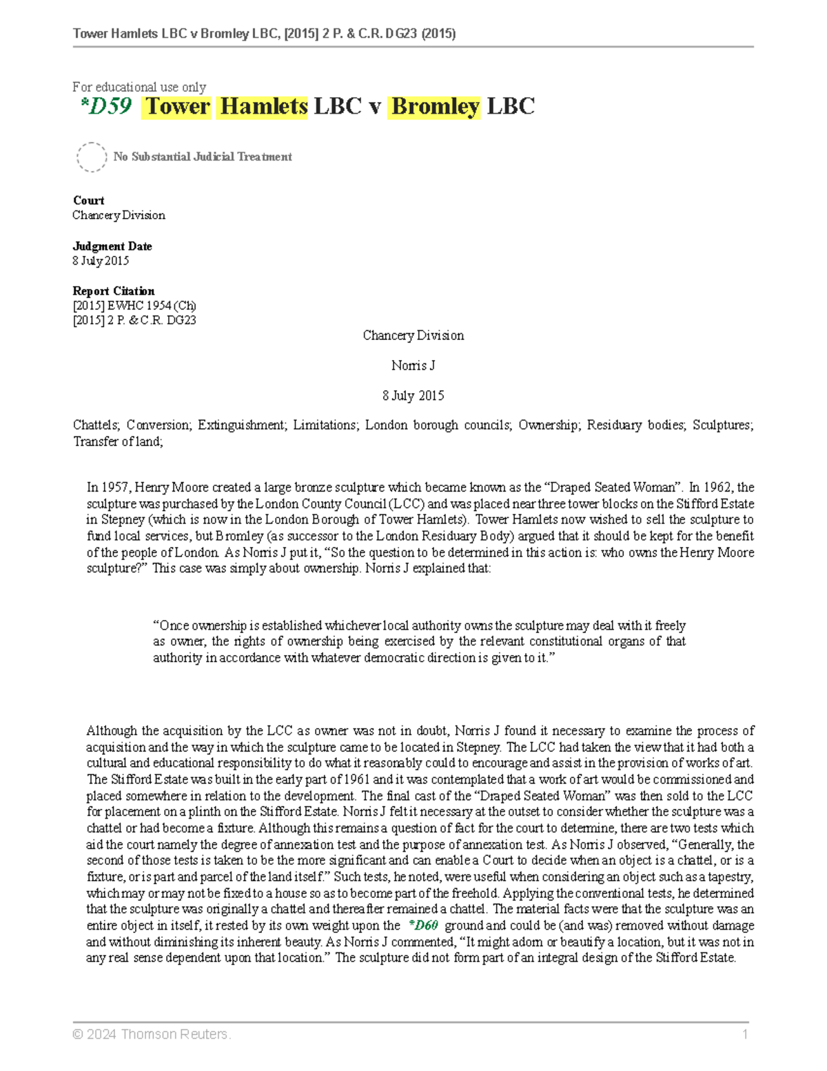 Tower Hamlets LBC v Bromley LBC - & C. DG23 (2015) © 2024 Thomson ...