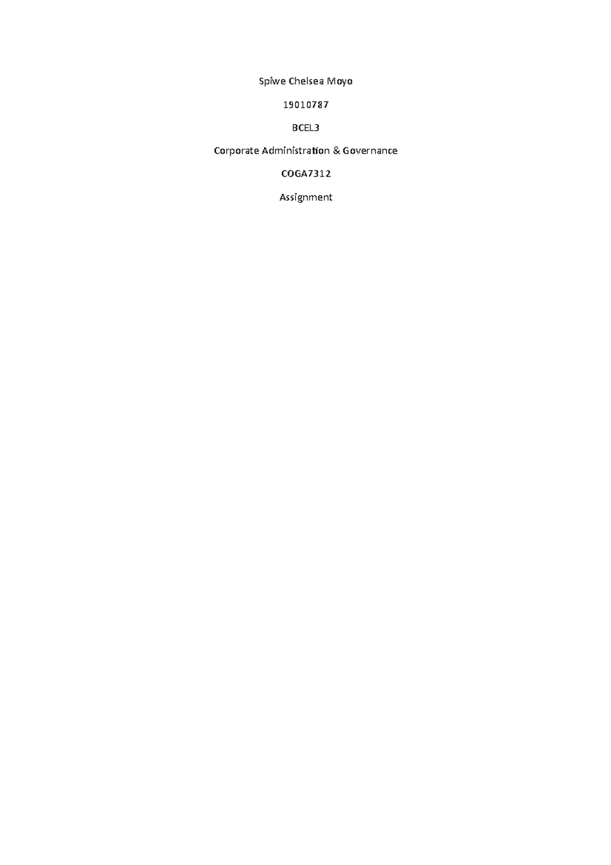 Spiwe Chelsea Moyo. 19010787. COGA7312. Assignment - Spiwe Chelsea Moyo ...