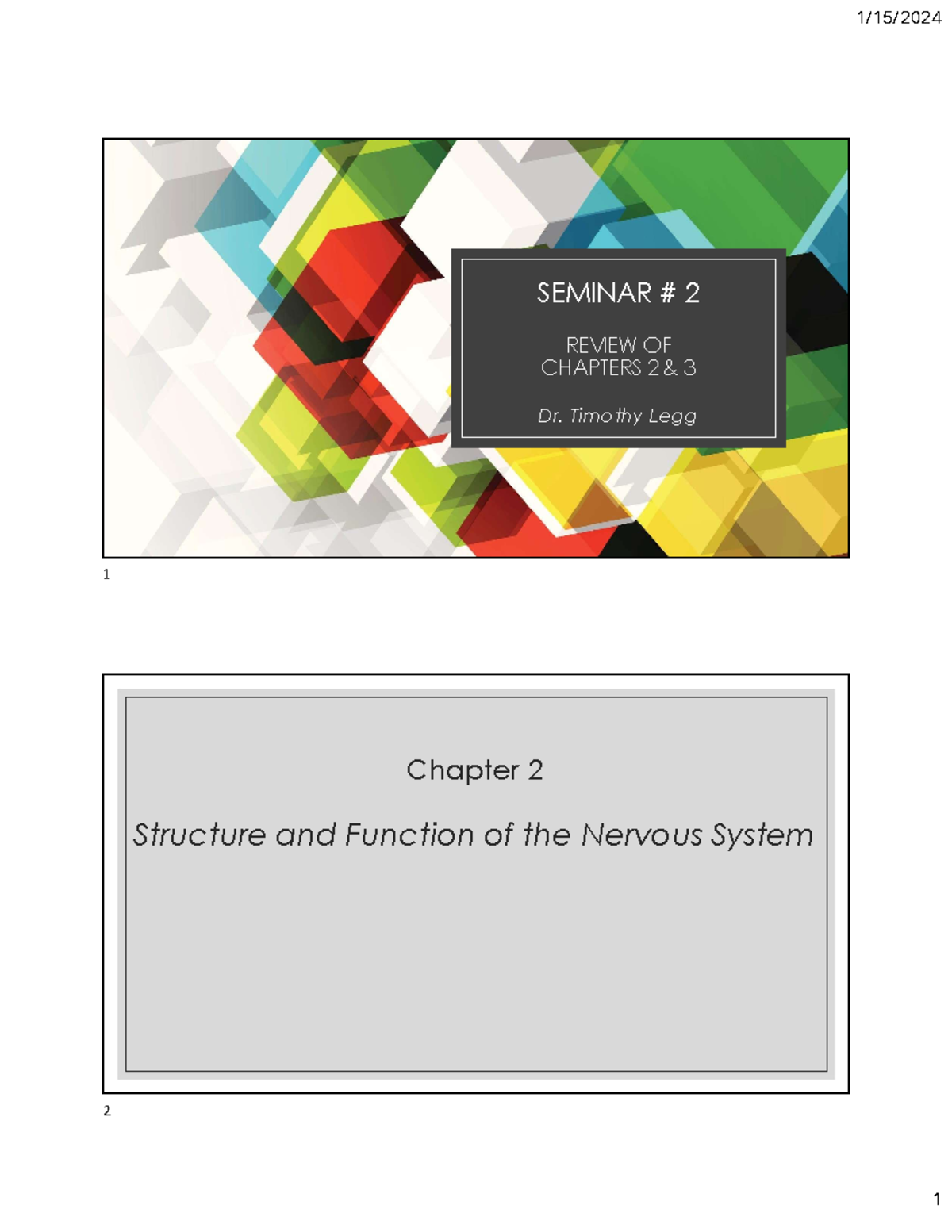 Week 2 printer friendly slides - SEMINAR # 2 REVIEW OF CHAPTERS 2 & 3 ...