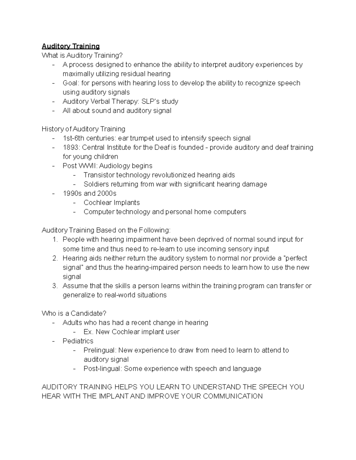 Lecture 2 1 24 Auditory Training - Auditory Training What is Auditory ...