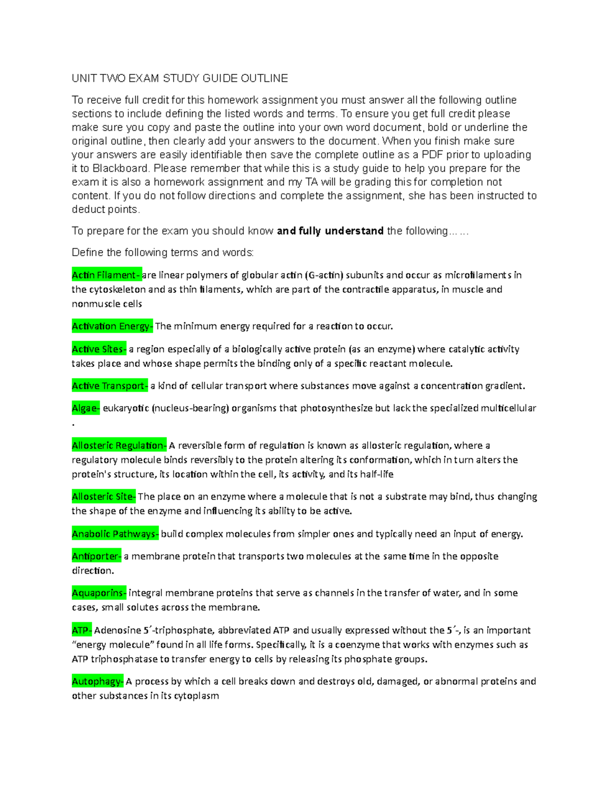 UNIT TWO EXAM Study Guide Outline - UNIT TWO EXAM STUDY GUIDE OUTLINE ...
