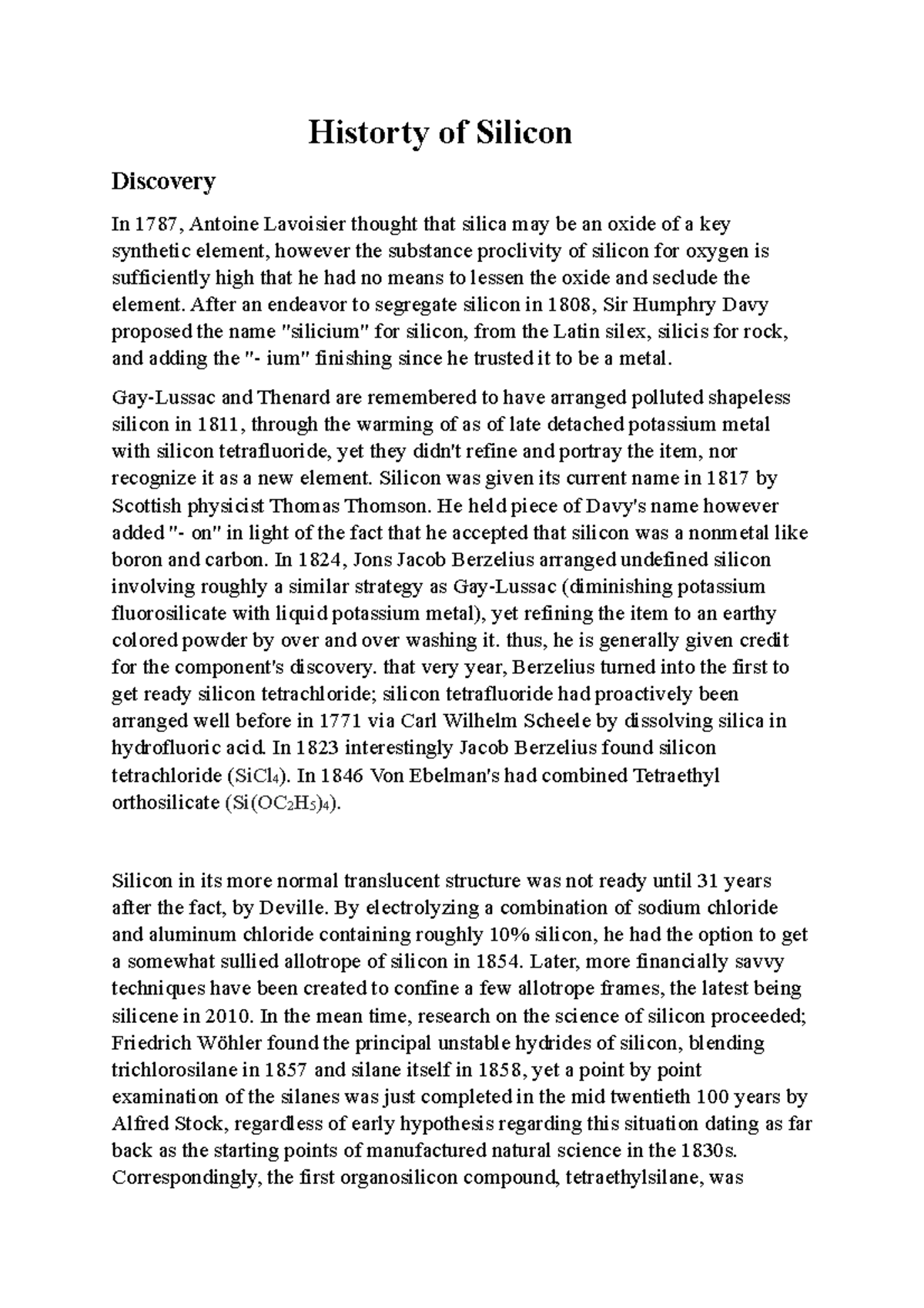 Historty of Silicon - Ifah - Historty of Silicon Discovery In 1787 ...