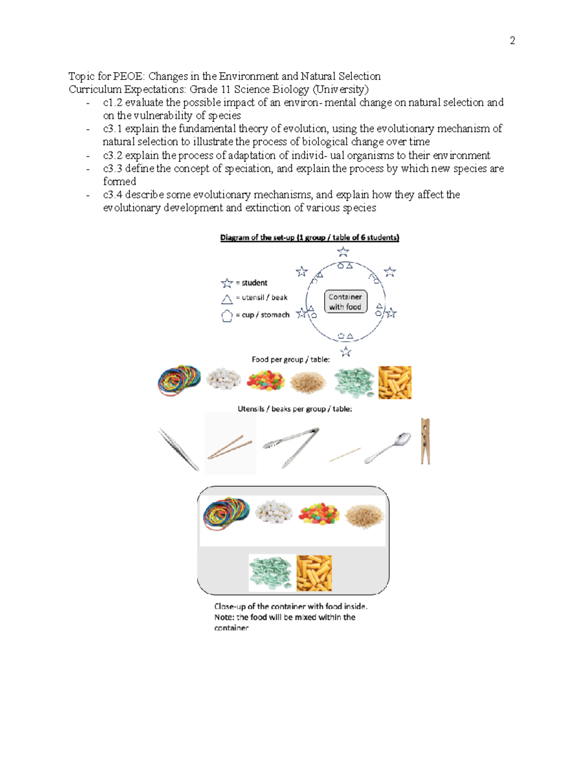 Bird beak lab evolution - Topic for PEOE: Changes in the Environment ...