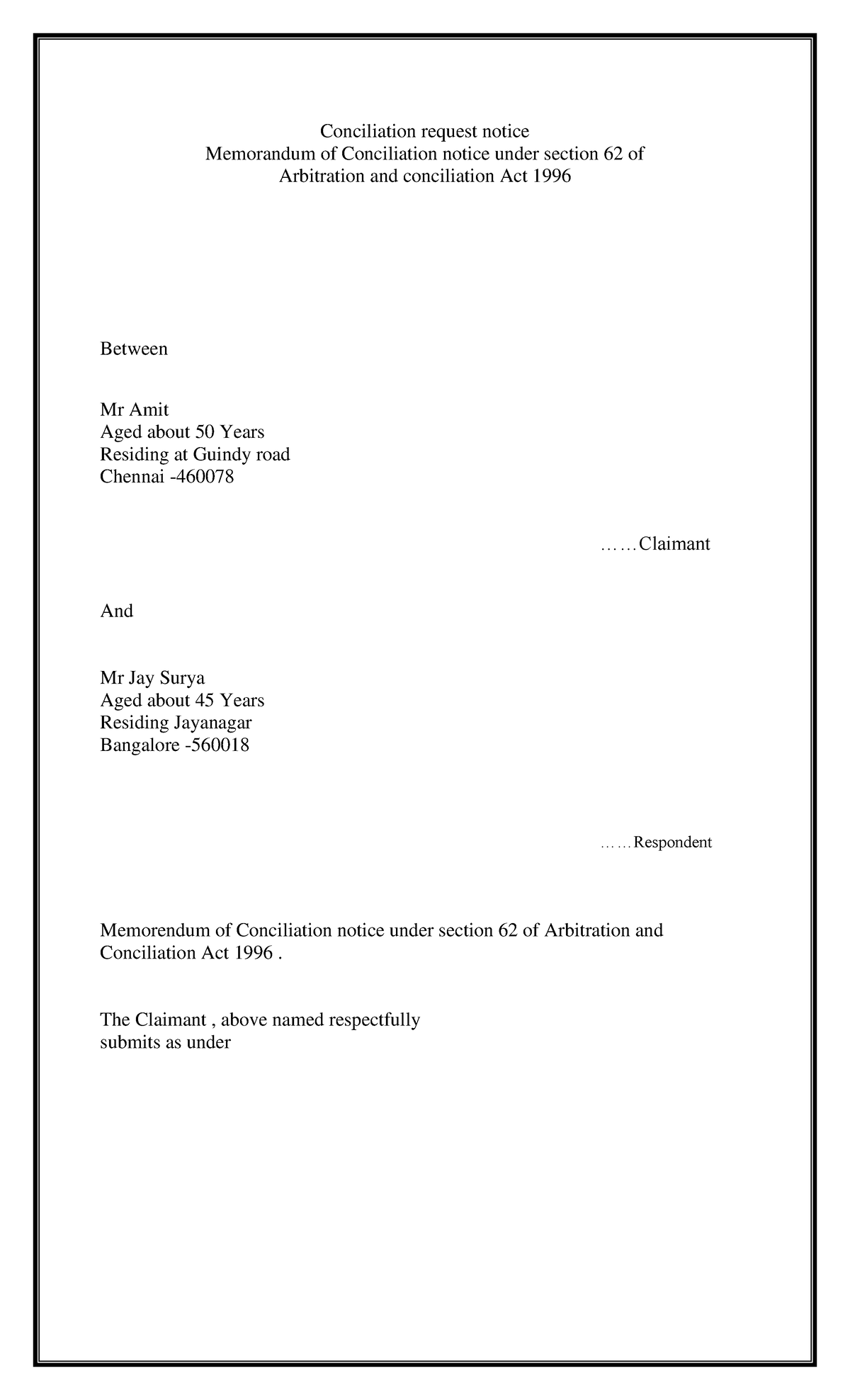 Conciliation - Lecture notes 1 - Conciliation request notice Memorandum ...