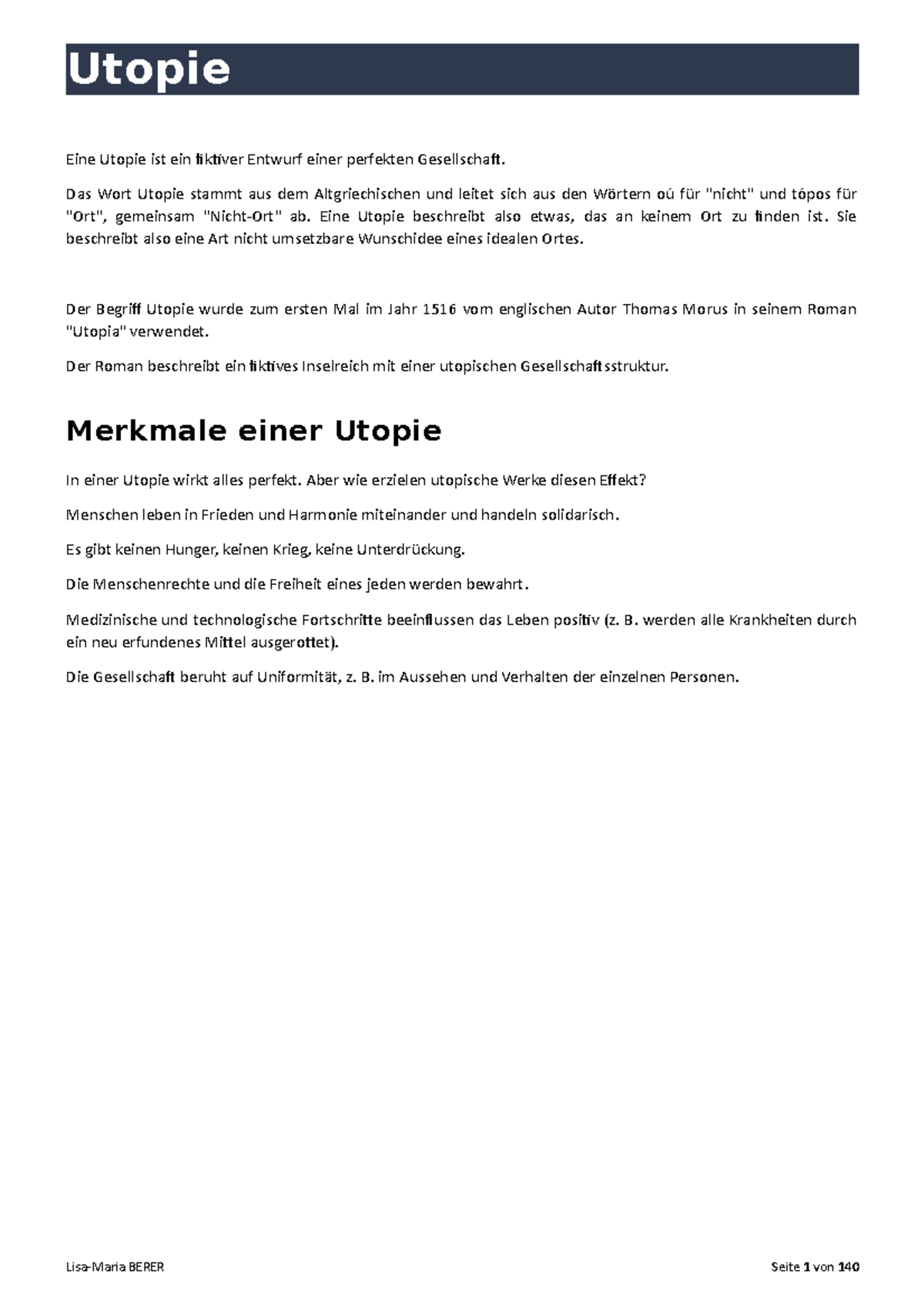 Genossenschaften Überblick 09 23 - Utopie Eine Utopie ist ein fiktiver ...