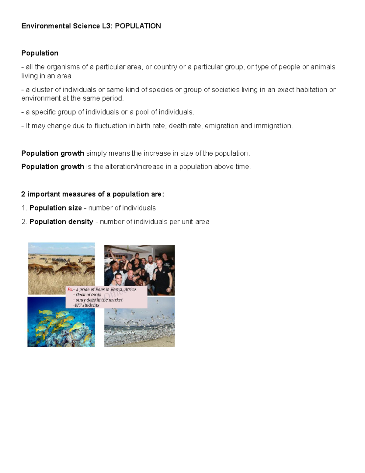 Document - N/A - Environmental Science L3: POPULATION Population all ...