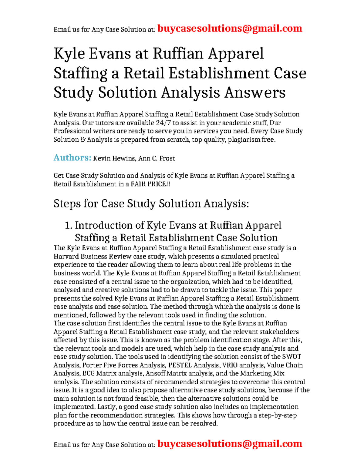 Case Solution Kyle Evans at Ruffian Apparel Staffing a Retail ...
