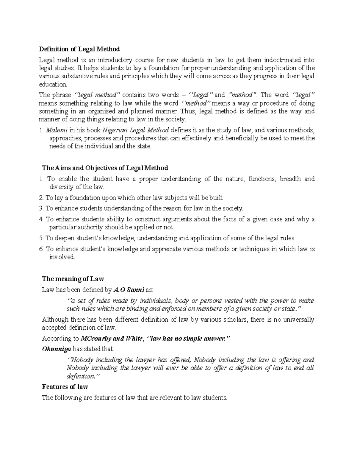 Legal Method Notes - Definition of Legal Method Legal method is an ...