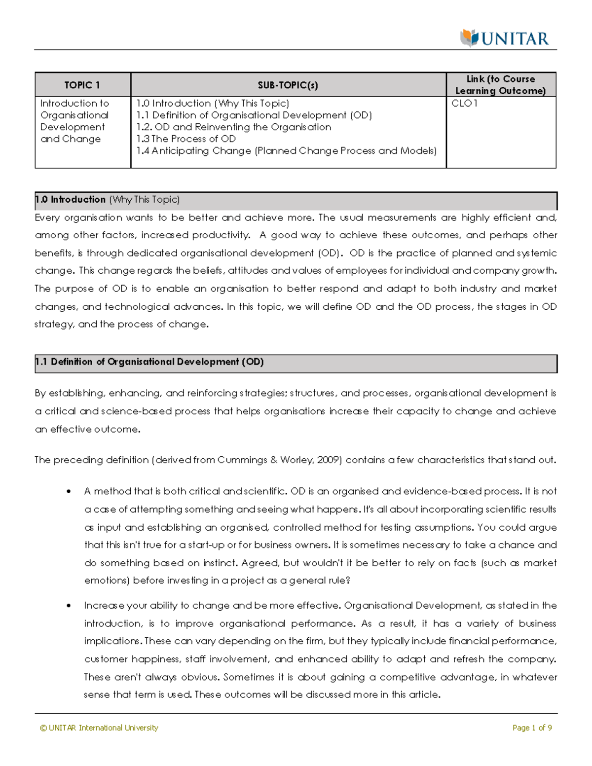 Topic-1 Introduction to Organisational Development and Change - TOPIC 1 ...