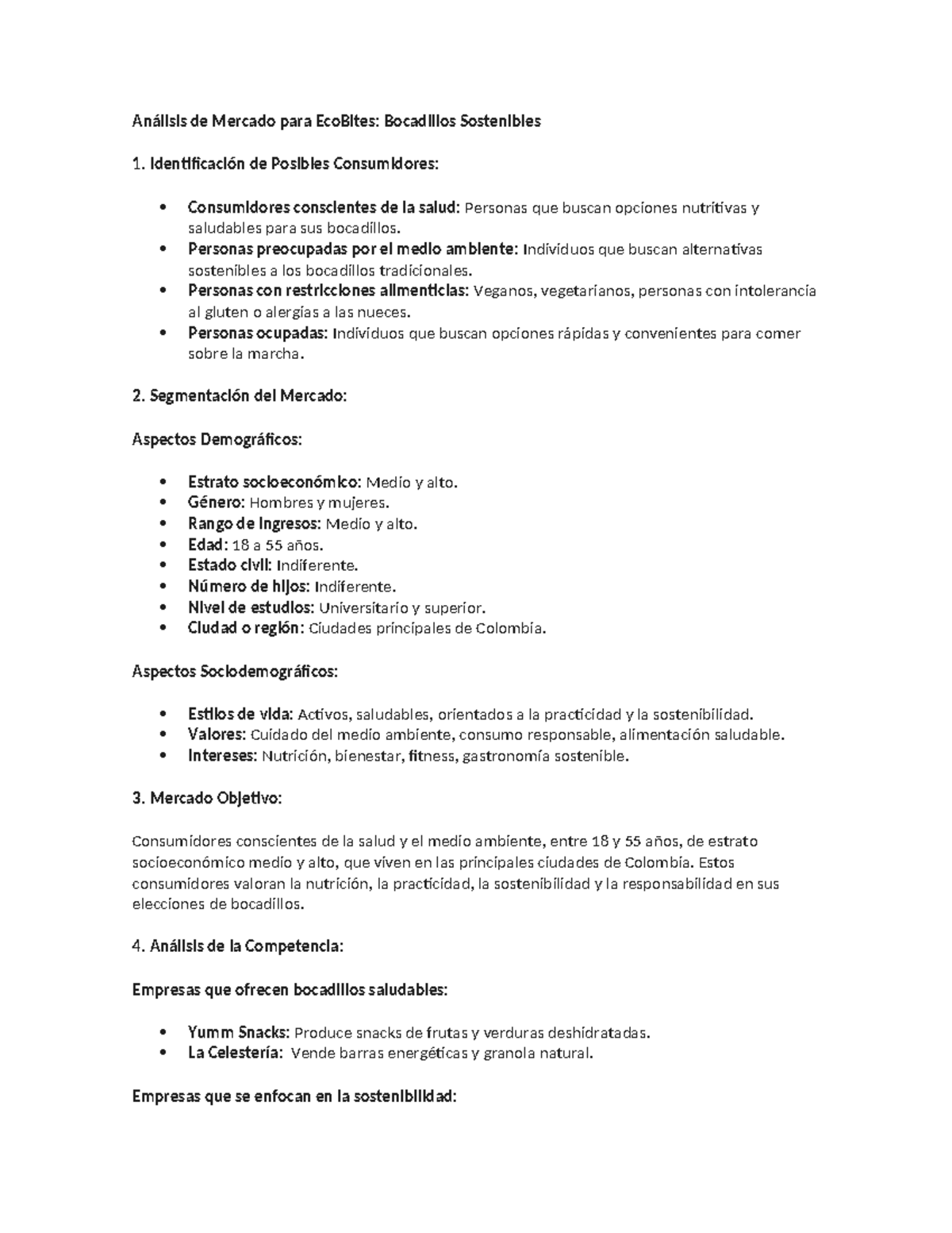Evaluacion de proyectos entrega 2 - Análisis de Mercado para EcoBites ...
