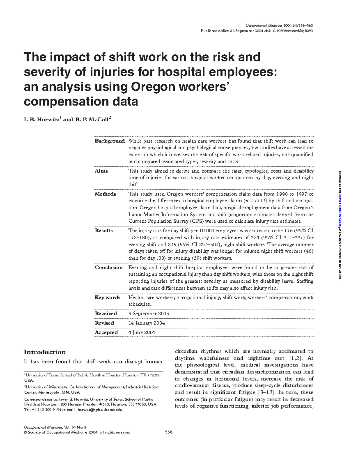 The impact of shift work on the risk and - NUR283 - PC - Studocu
