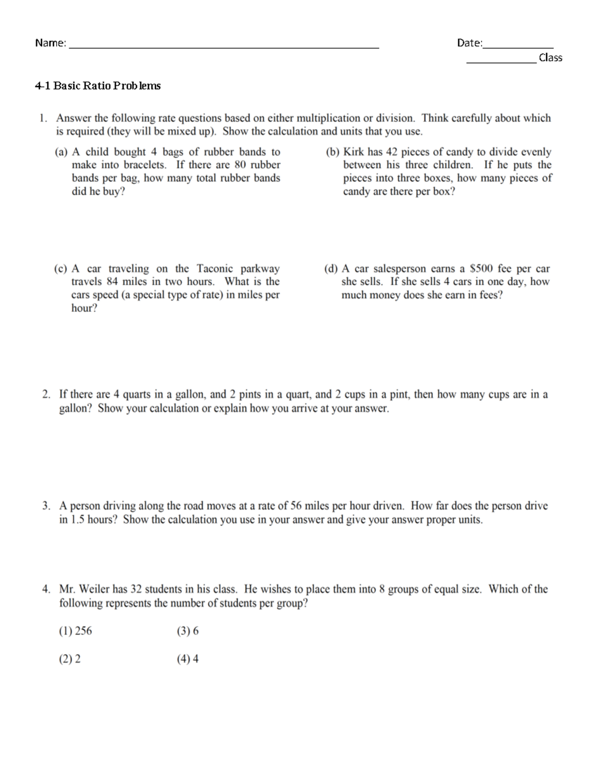 Ratio Homework - it was good - Name