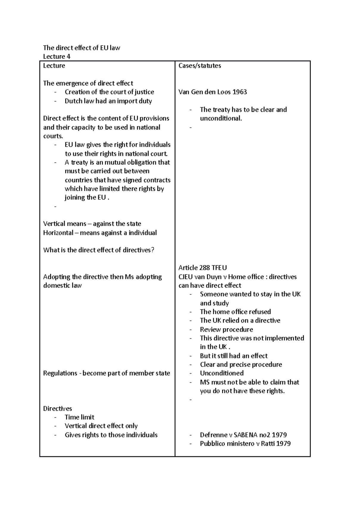 Lecture 4 - The direct effect of EU law Lecture 4 Lecture The emergence ...