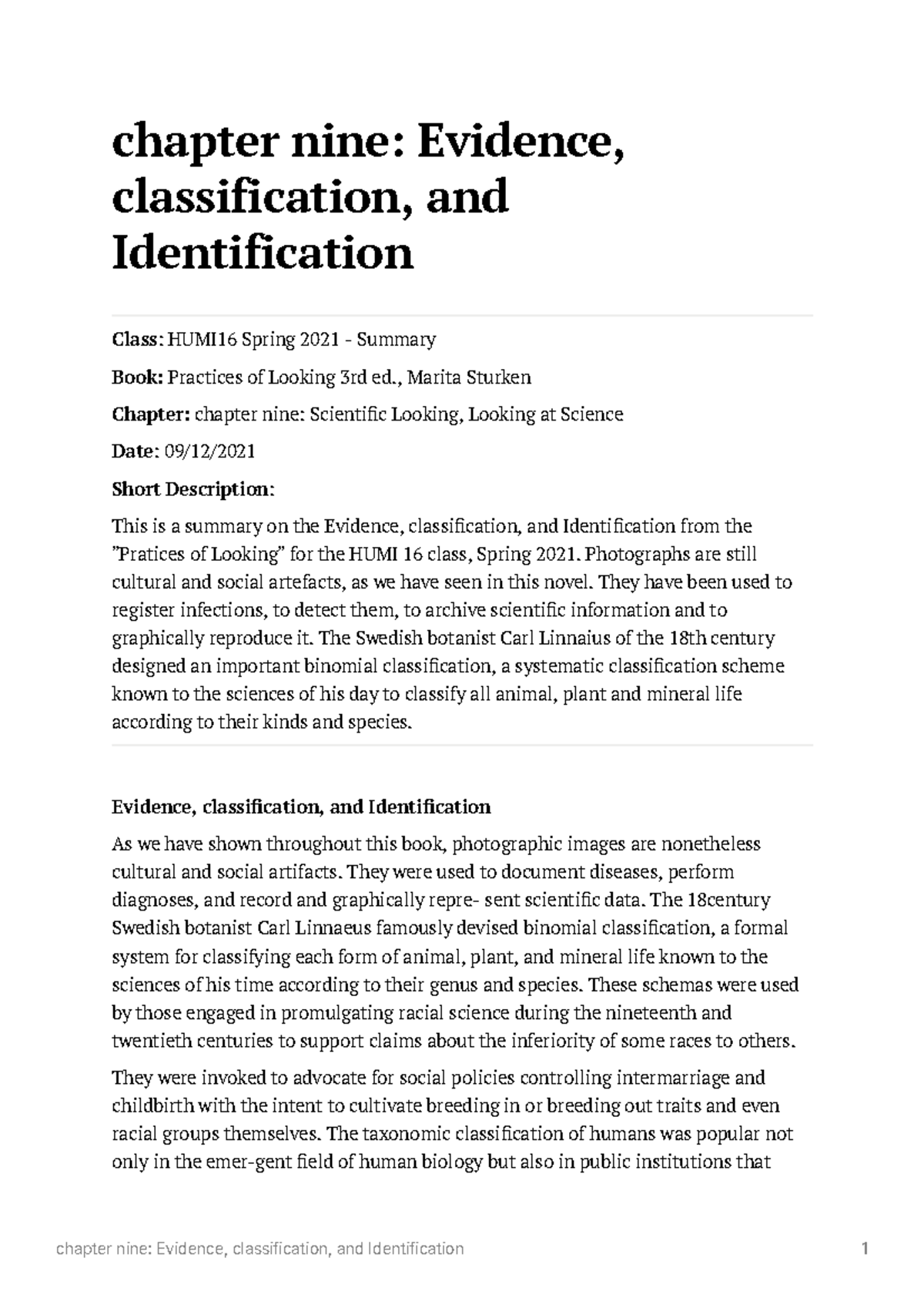 Chapter nine Evidence classification and Identification - chapter nine ...