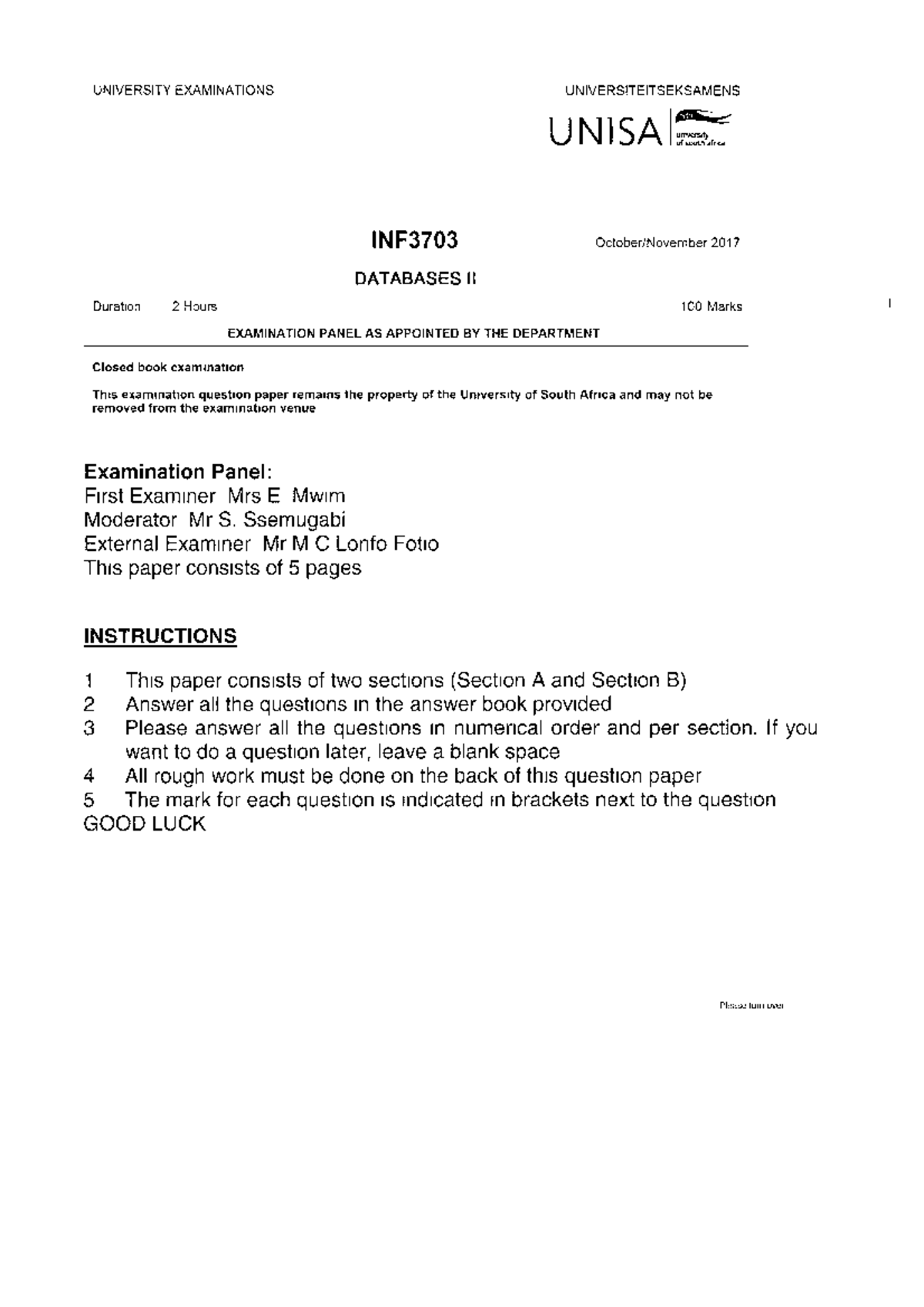 Exam 2017, questions - INF3703 - Studocu