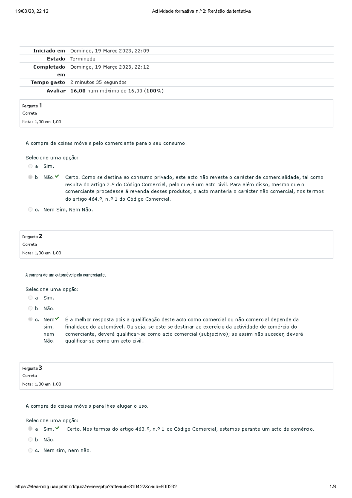 Actividade formativa n.º 2 Revisão da tentativa - Iniciado em Domingo ...