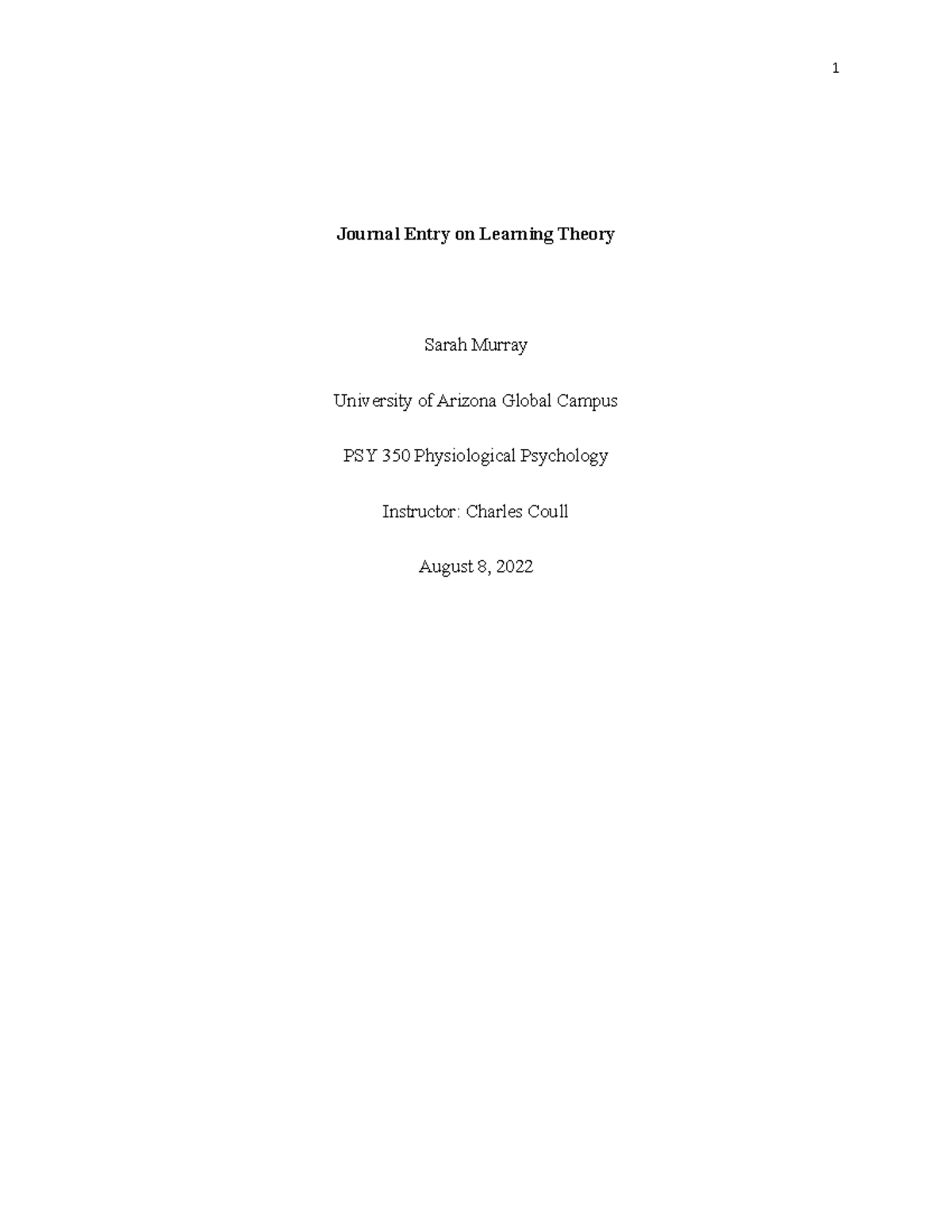 WEEK 4 Journal - Journal Entry on Learning Theory Sarah Murray ...