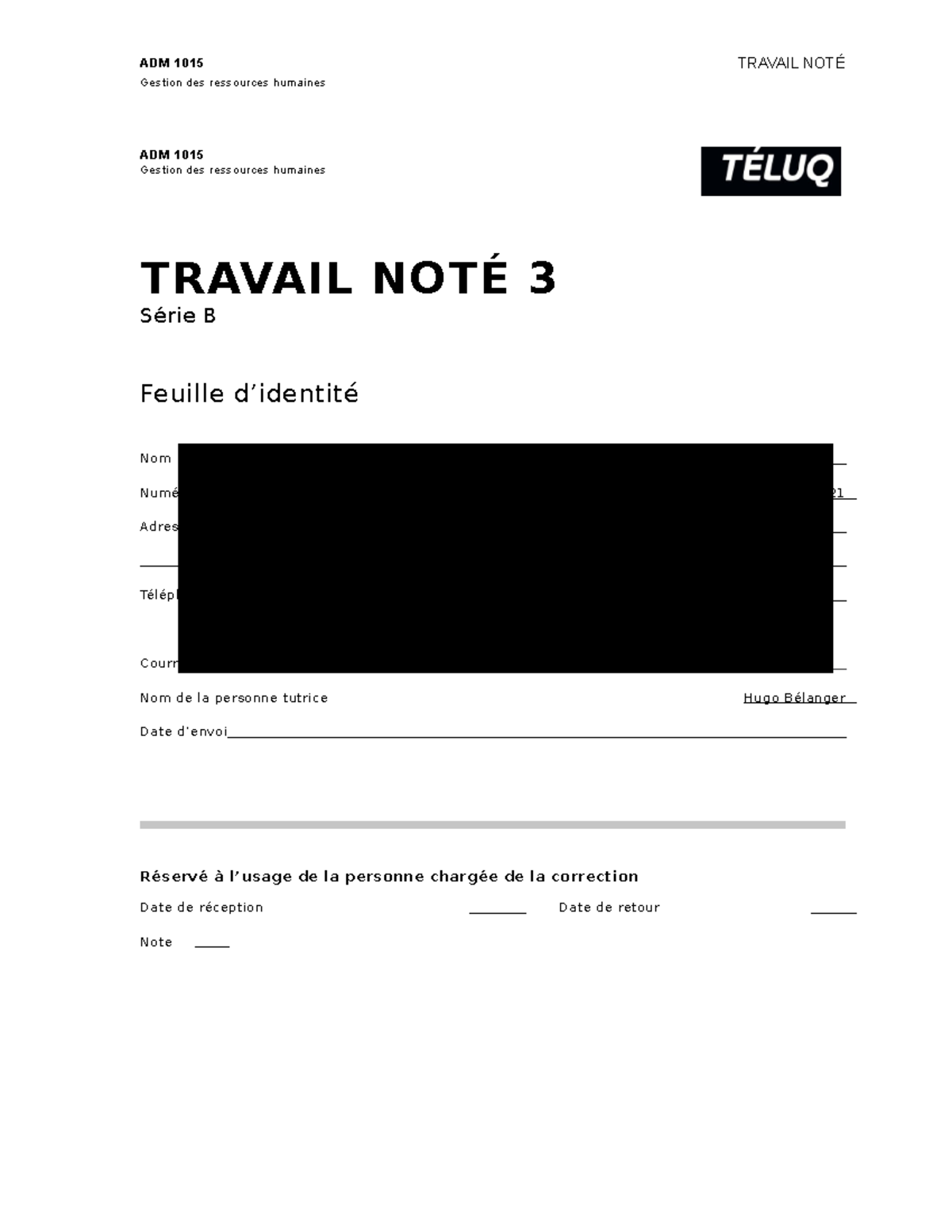 ADM1015 TN3 SB corrigé - Travail noté 3 (22/25) - Gestion des ressources humaines ADM 1015 ...