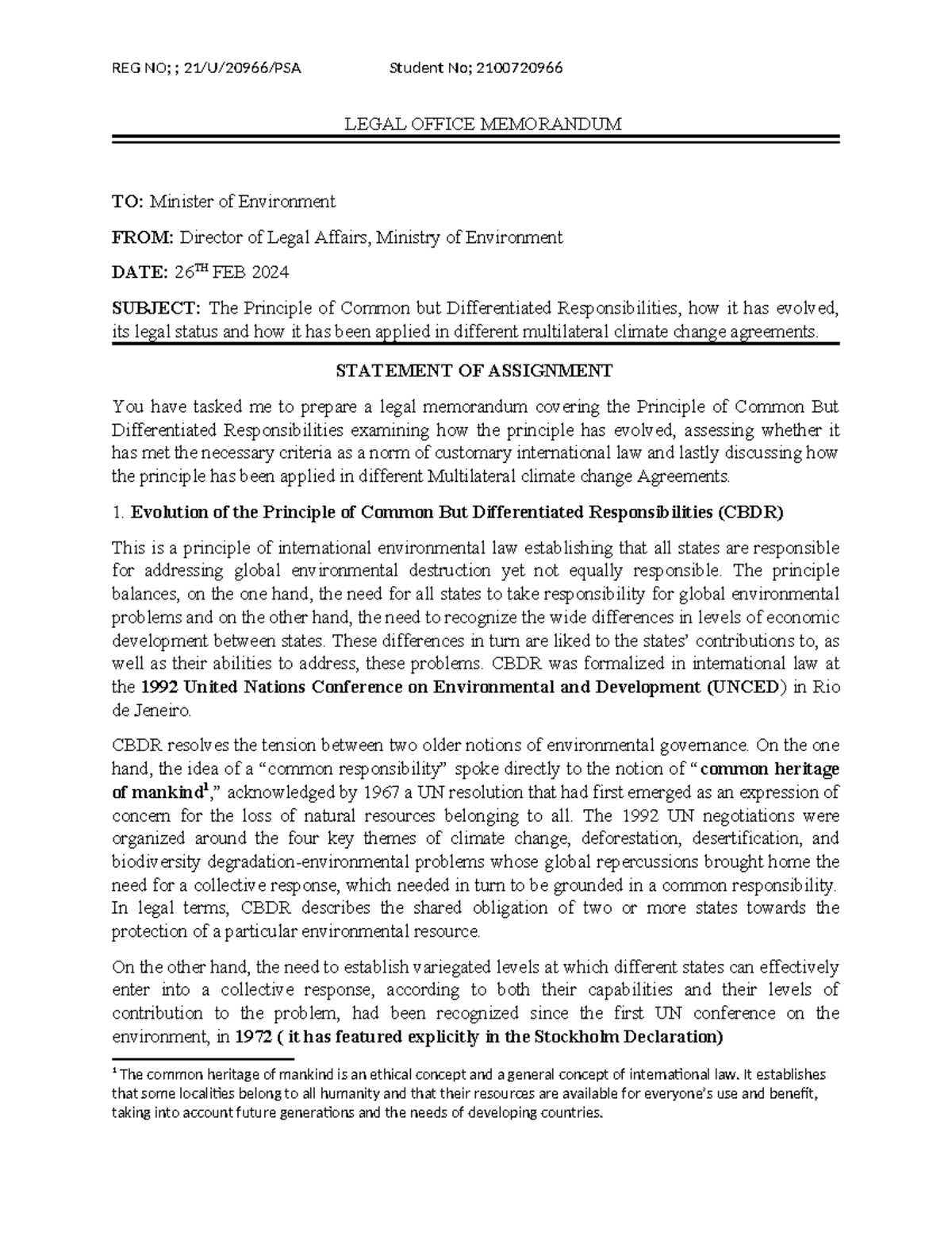 DISCUSSION ON THE PRINCIPLE OF CBDR - LEGAL OFFICE MEMORANDUM TO ...