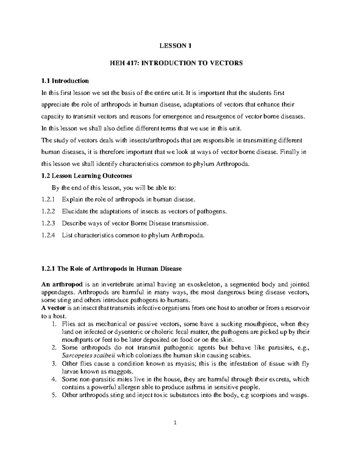 Vector AND Rodent Control - LESSON 1 HEH 417: INTRODUCTION TO VECTORS 1 Introduction In this ...