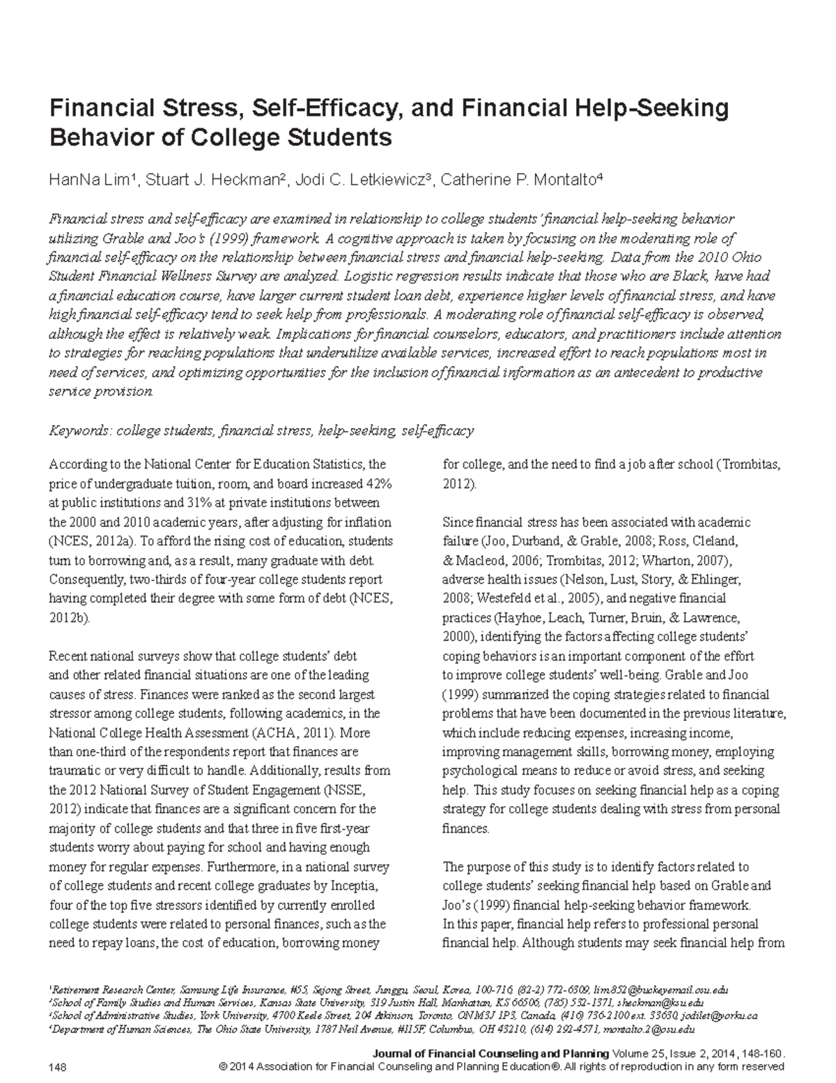 RRL 01 - RRL - 148 Journal of Financial Counseling and Planning Volume ...