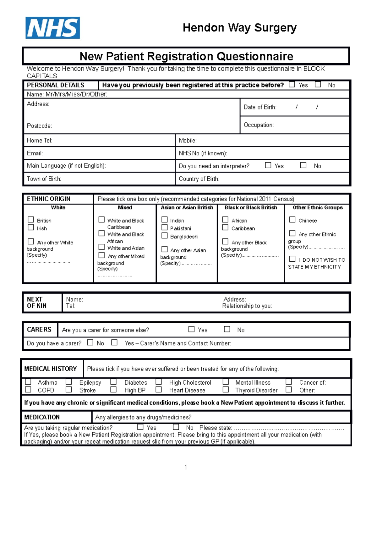 New Patient Registration -additional questions HWS - New Patient ...