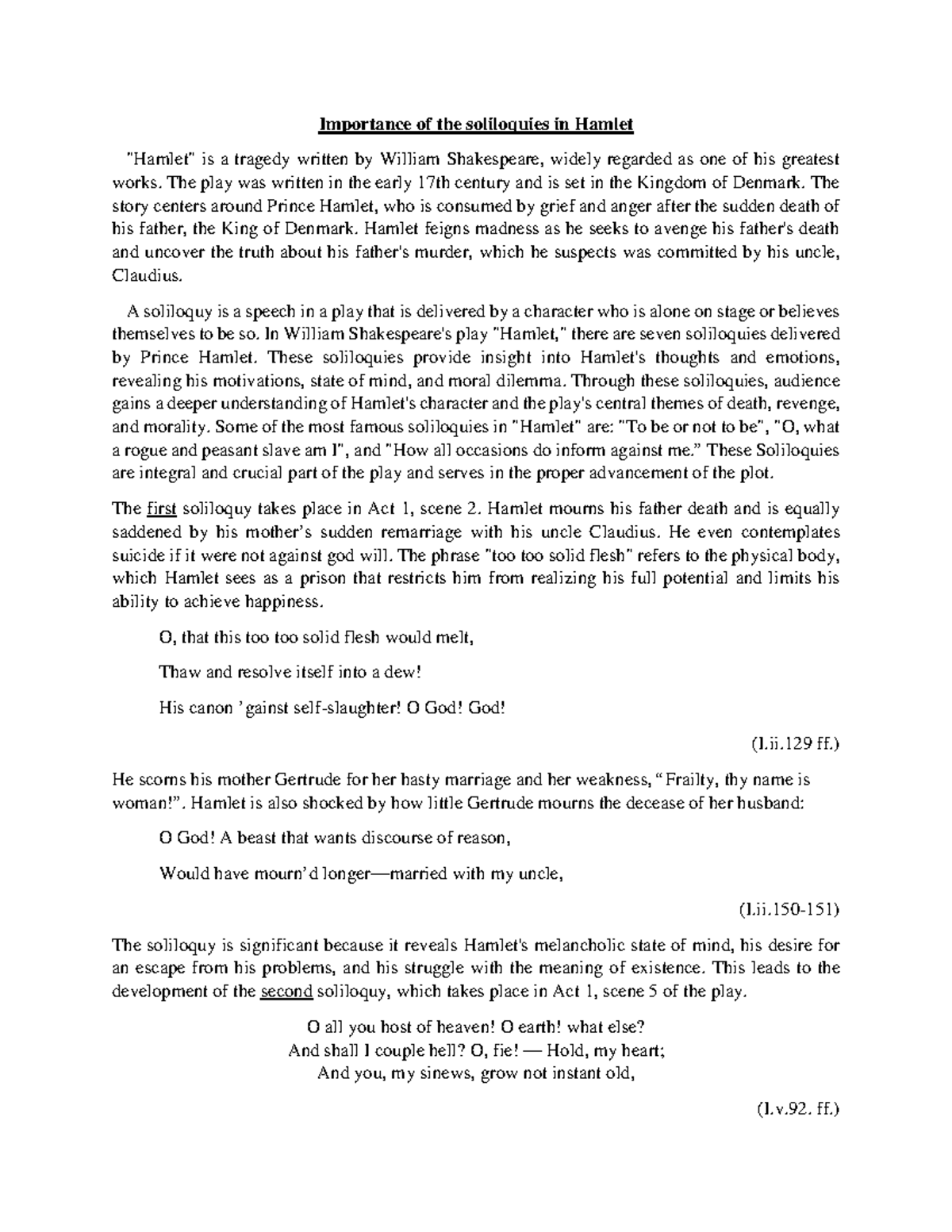 Significance of Shakespeare soliloquies - Importance of the soliloquies ...
