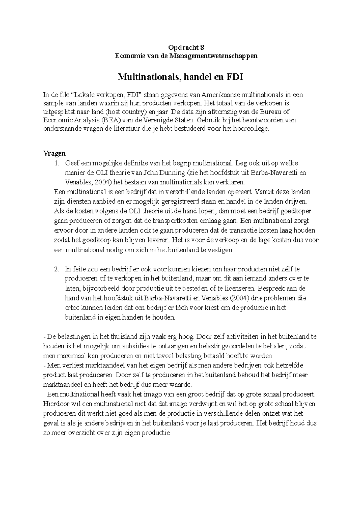 Weektaak 8 - Opdracht 8 Economie van de Managementwetenschappen ...