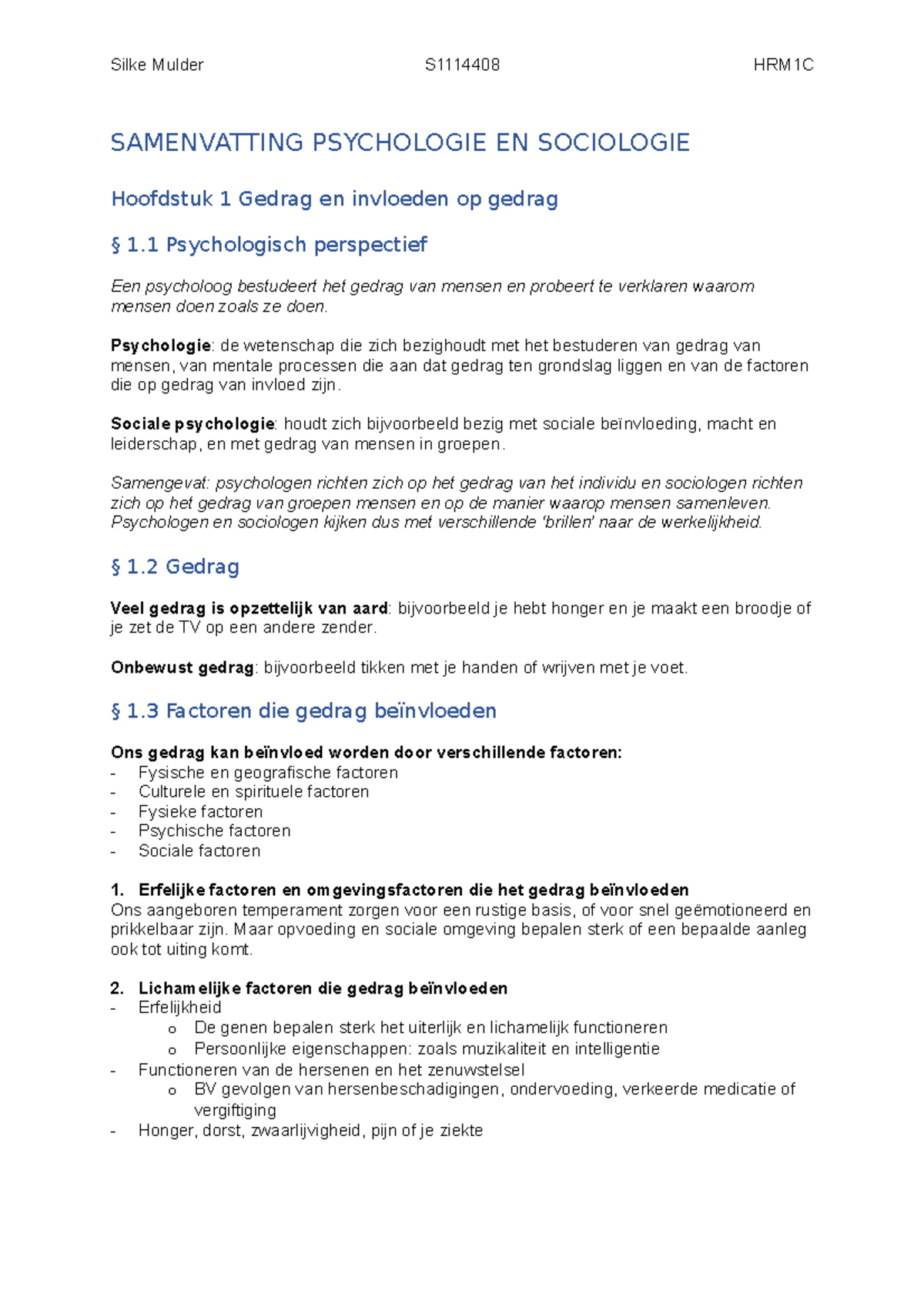 Samenvatting Psychologie En Sociologie Samenvatting Psychologie En
