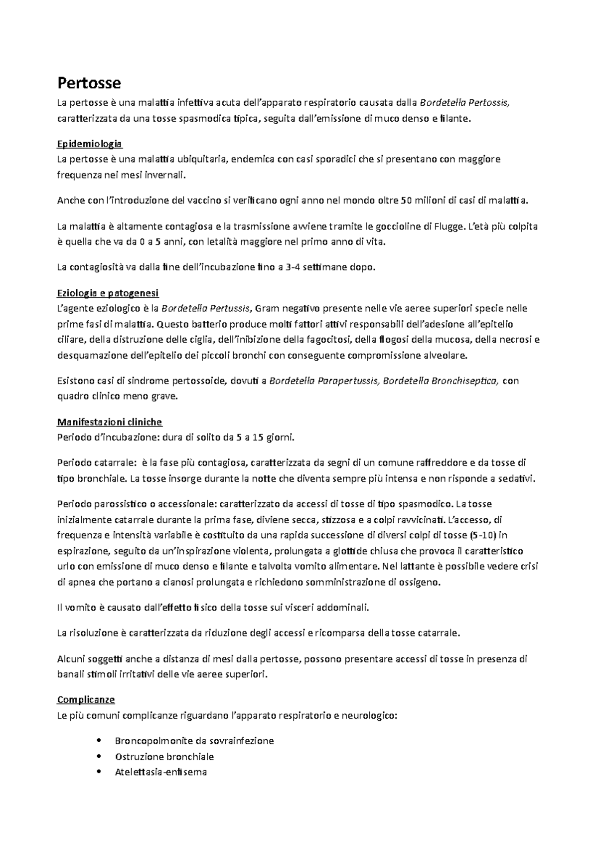 Pertosse - malattie infettive - Pertosse La pertosse è una malattia ...