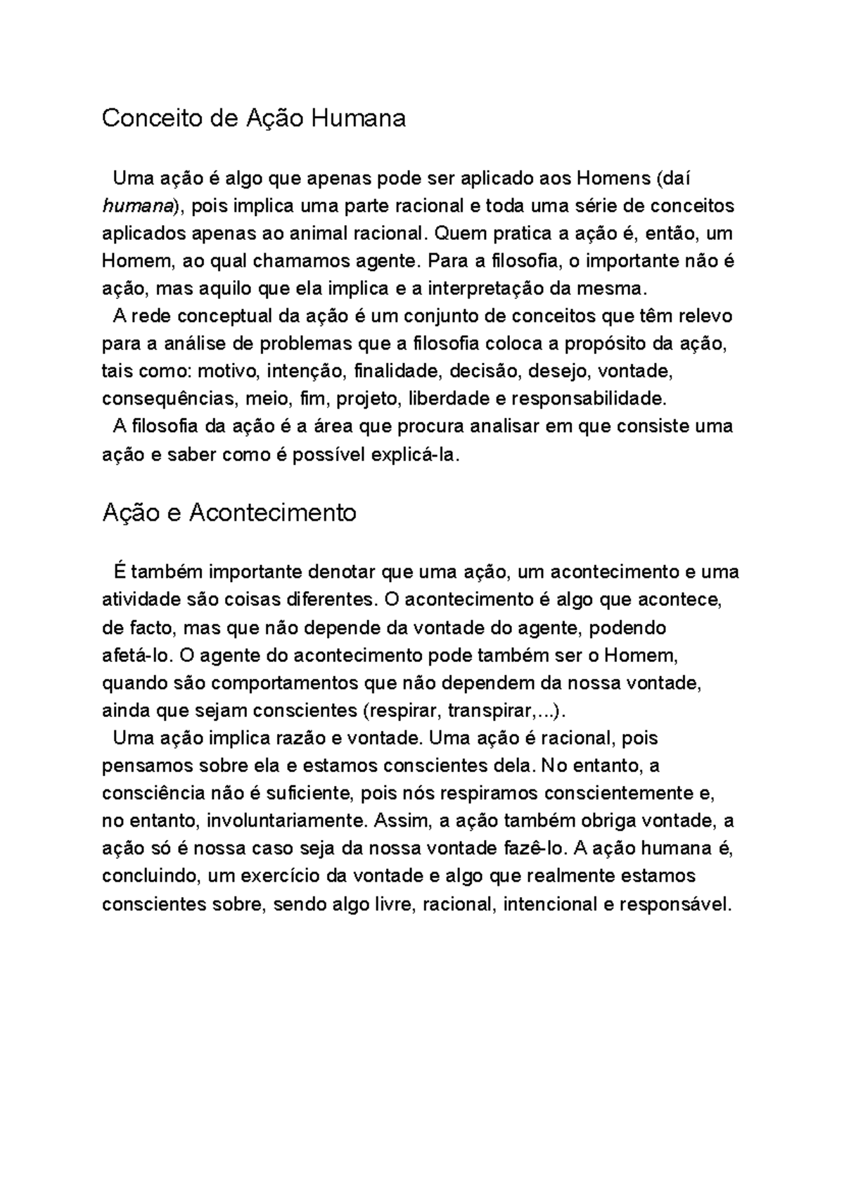 Rede conceptual - mnbm - Conceito de Ação Humana Uma ação é algo que ...