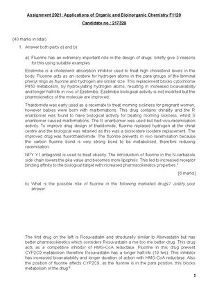 Assignment 2021 - Applications of Organic and Bioinorganic Chemistry ...