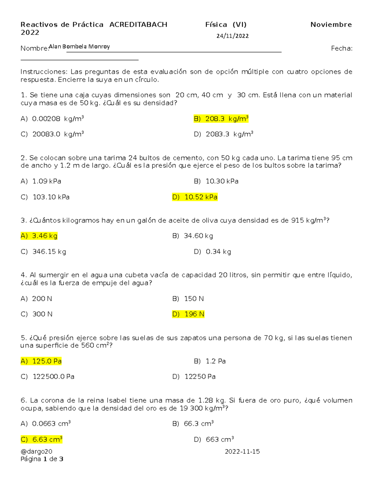 Tarea de Fisica Alan Bombela Monroy - Reactivos de Práctica ...