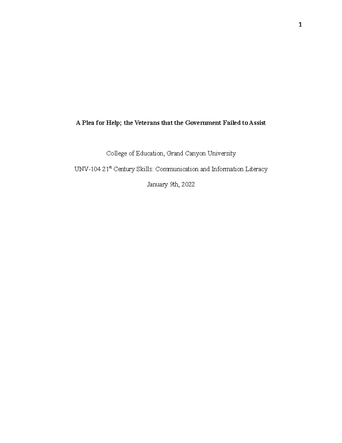 Final a plea for help (week 6) - A Plea for Help; the Veterans that the ...