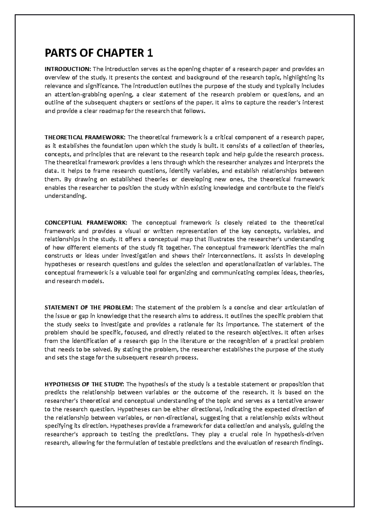 Parts OF Chapter 1 - PARTS OF CHAPTER 1 INTRODUCTION: The introduction ...