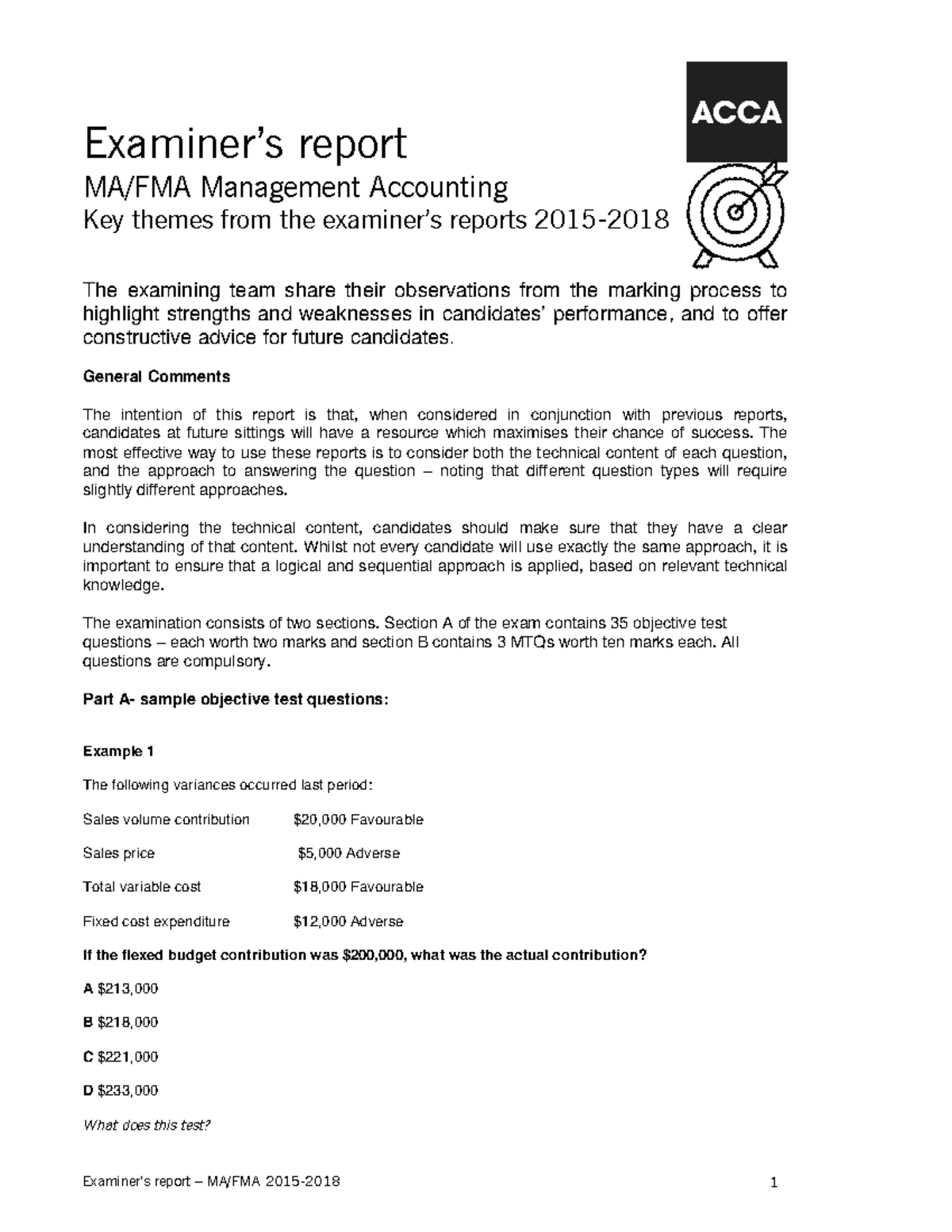 20576 - Acca notes - Examiner’s report MA/FMA Management Accounting Key ...