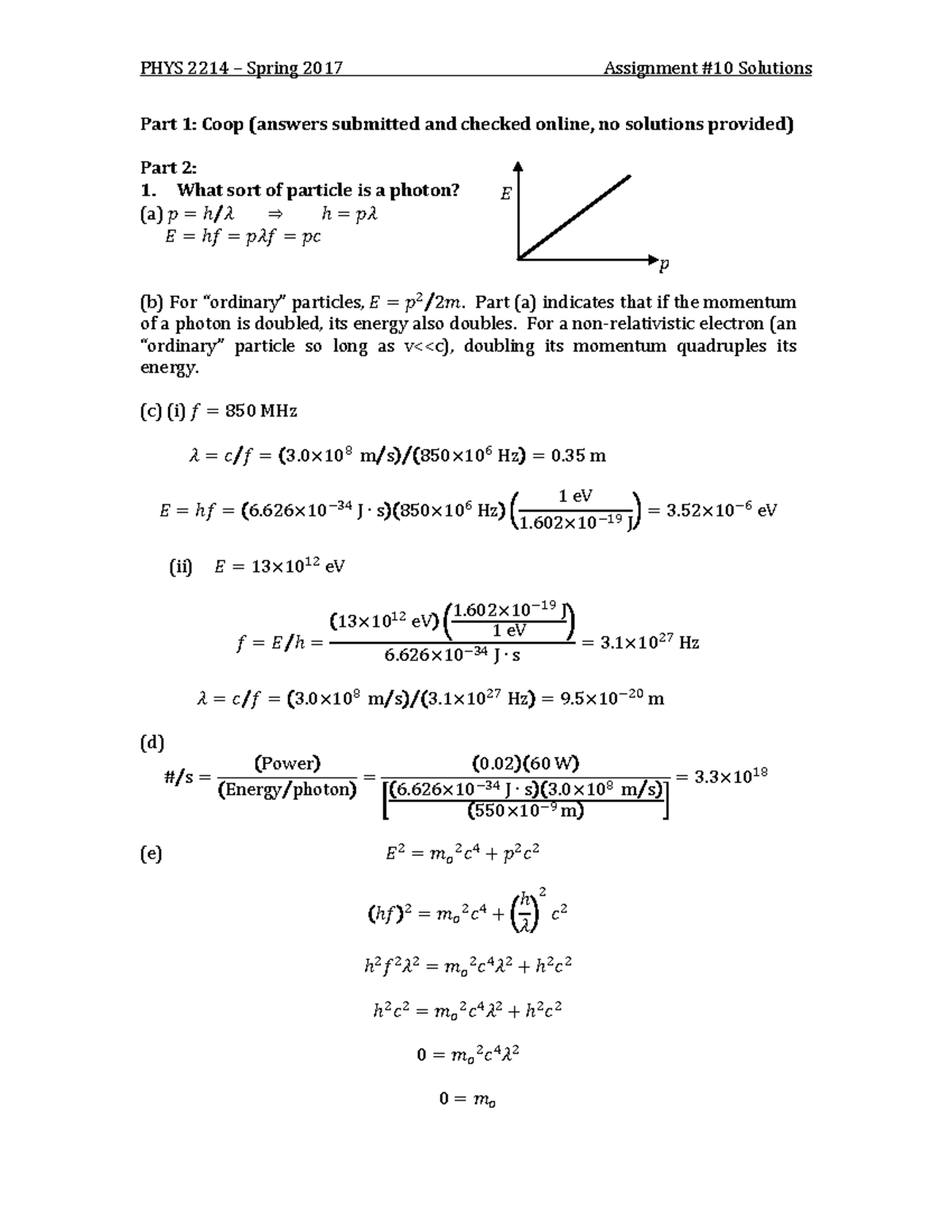 Assignment 10 solutions - Part 1: Coop (answers submitted and checked ...
