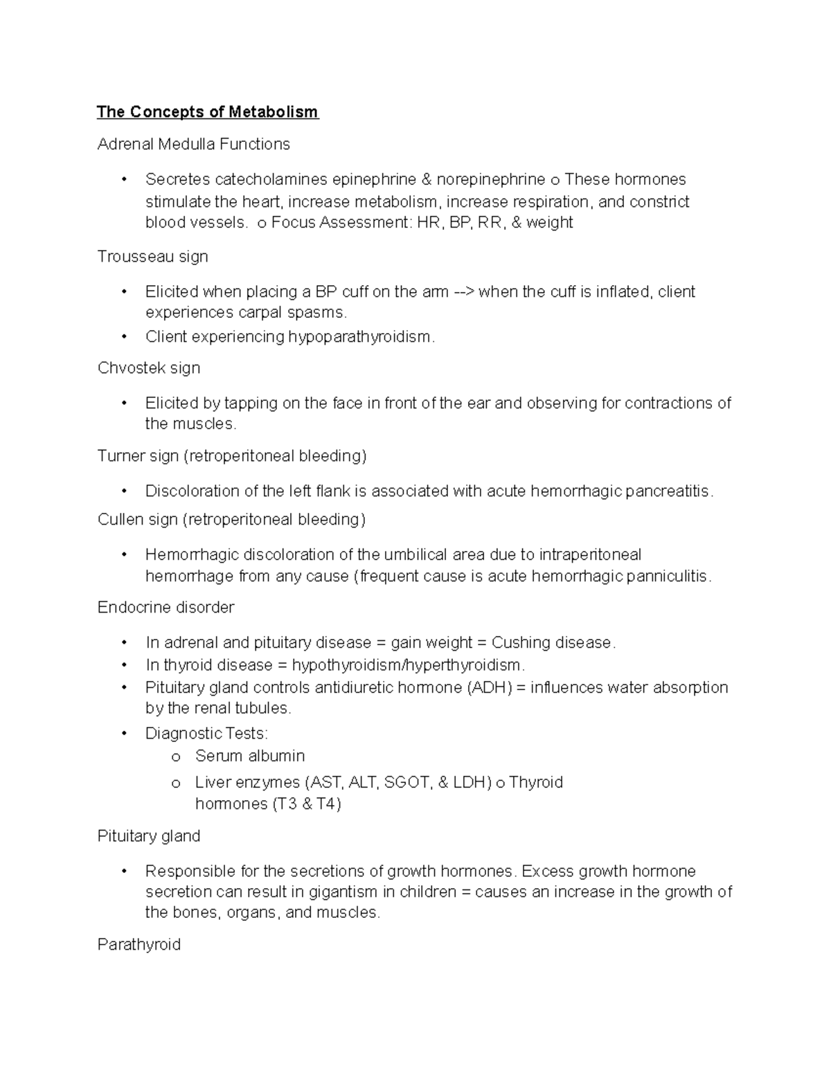 Metabolism Notes - The Concepts of Metabolism Adrenal Medulla Functions ...