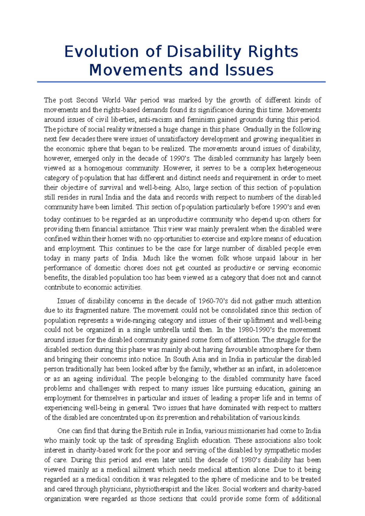 Evolution of Disability Rights Movements and Issues - Movements around ...