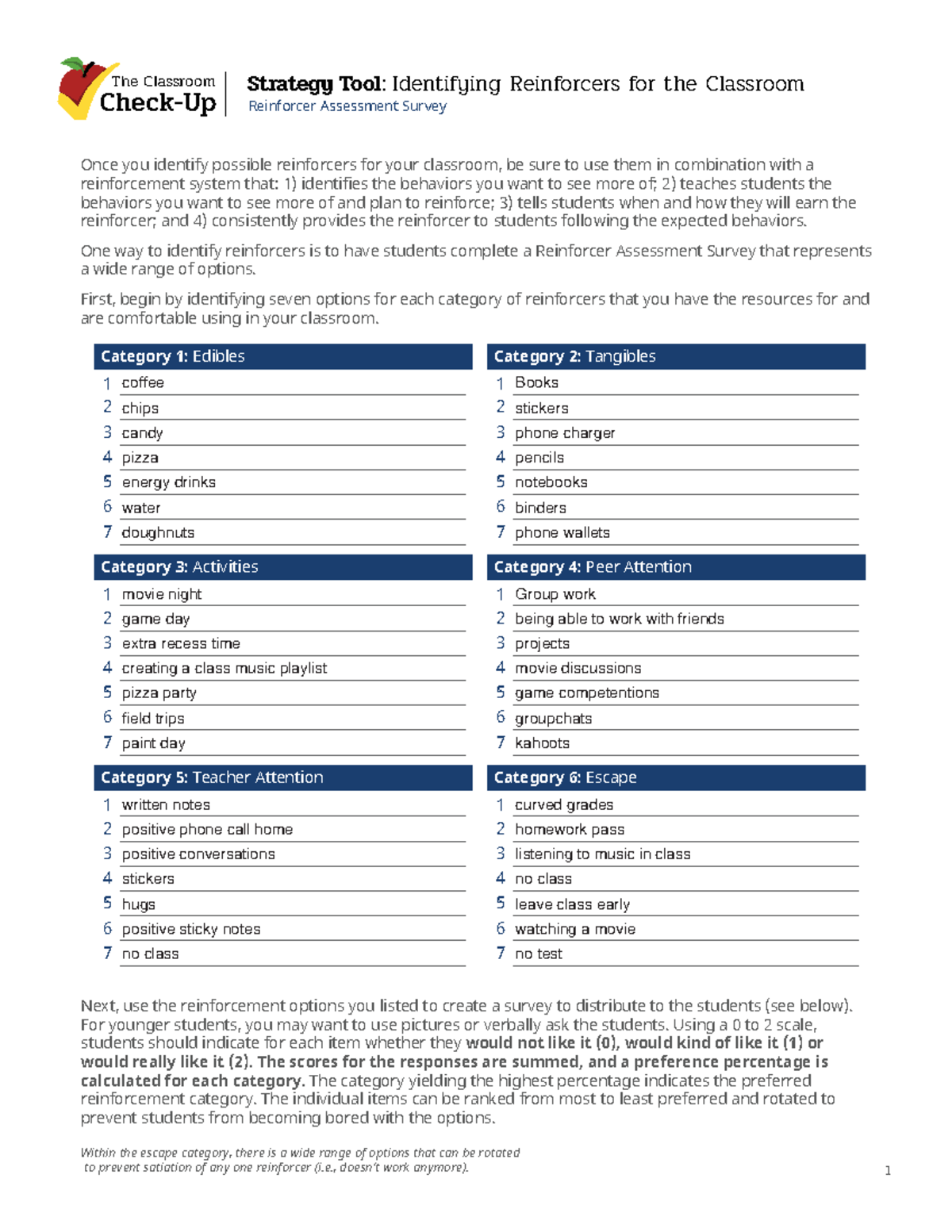Identifying Reinforcers For The Classroom-Strategy Tool1 - 1 The ...