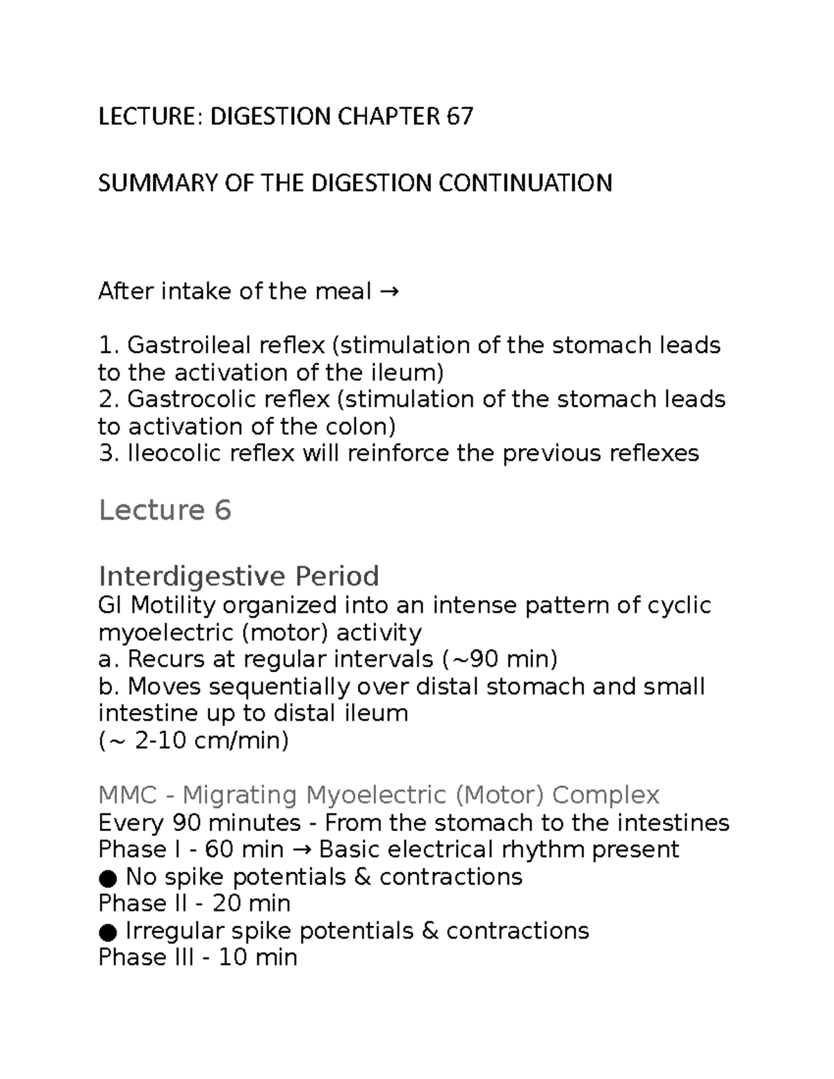 Lecture Digestion chap 15 - 01 - LECTURE: DIGESTION CHAPTER 67 SUMMARY ...