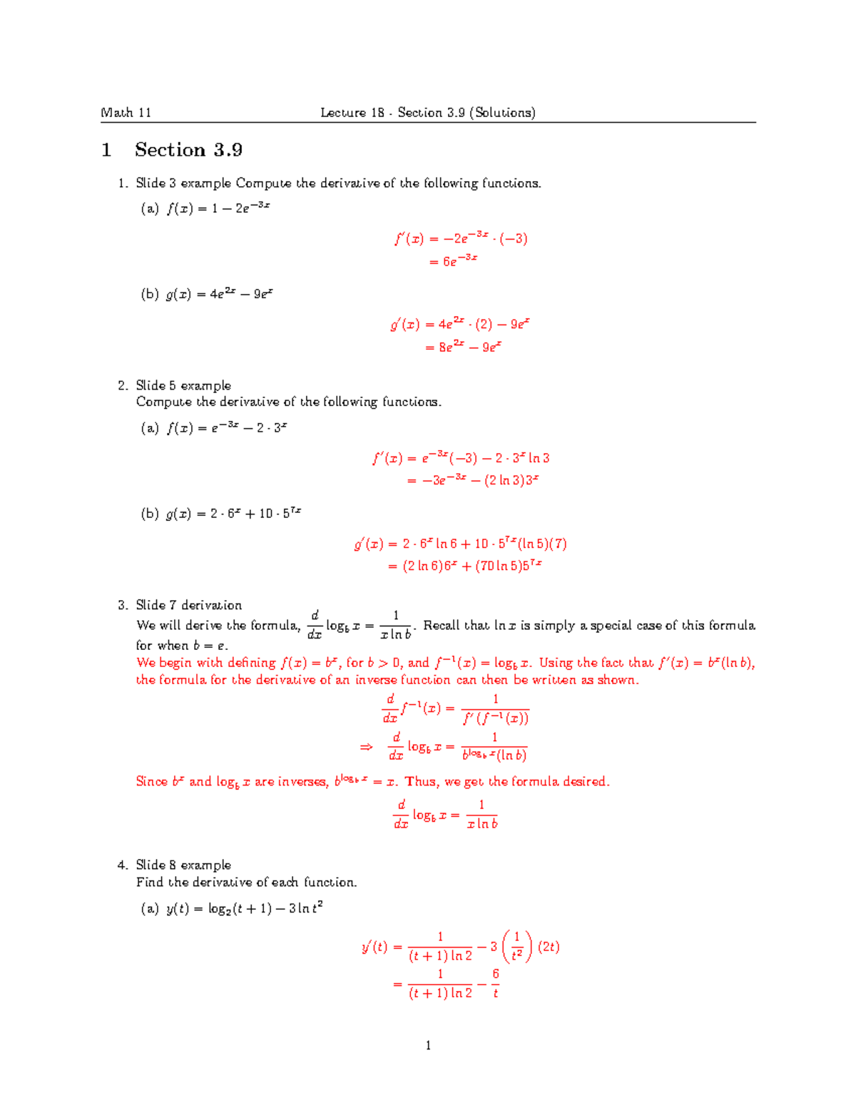 Lecture 18 solutions - Math 11 Lecture 18 - Section 3 (Solutions) 1 ...