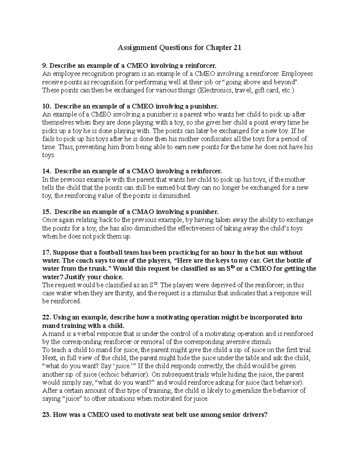 PSYC 3150 D01 Assignment 2 - Assignment Questions for Chapter 21 9. Describe an example of a ...