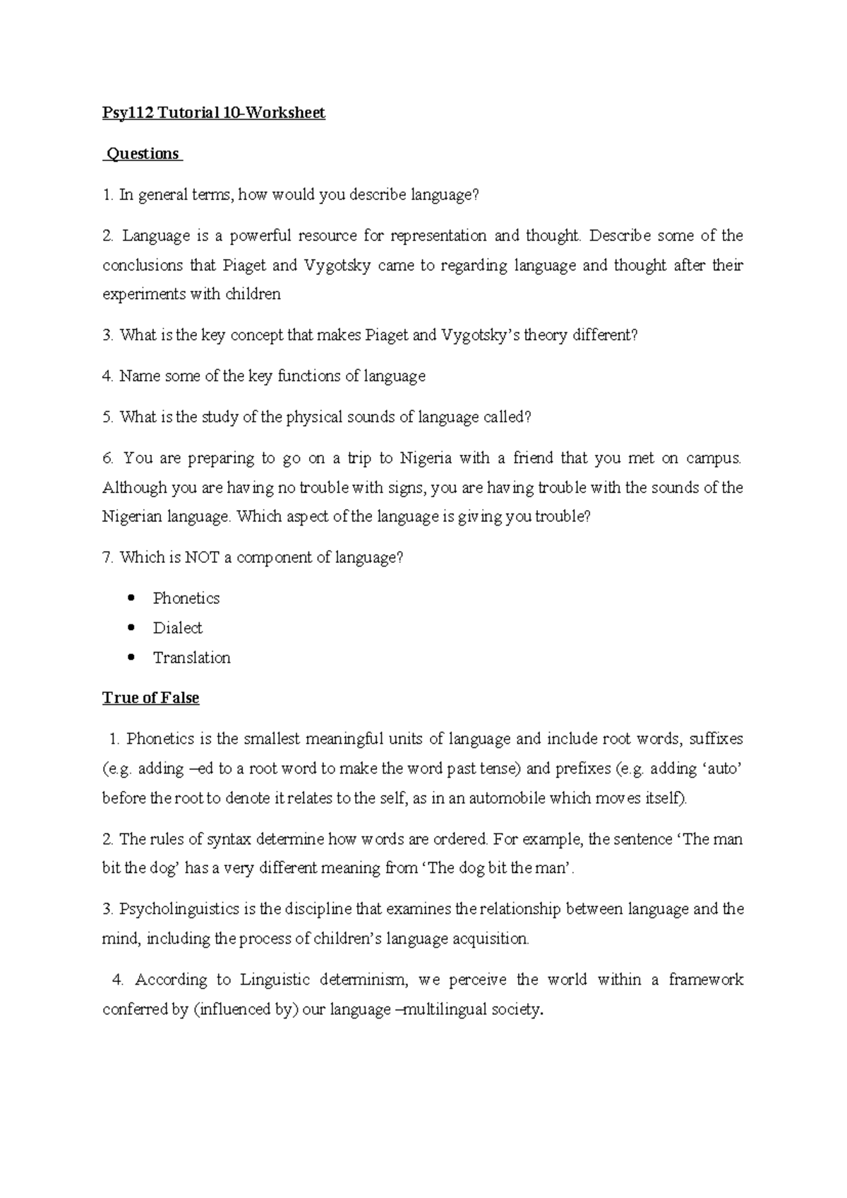 Psy112 Tutorial 10 Worksheet - Psy112 Tutorial 10-Worksheet Questions In general terms, how ...