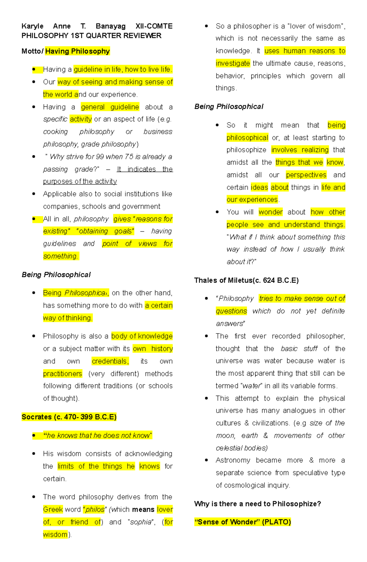 Intro To Philosophy - Karyle Anne T. Banayag XII-COMTE PHILOSOPHY 1ST ...