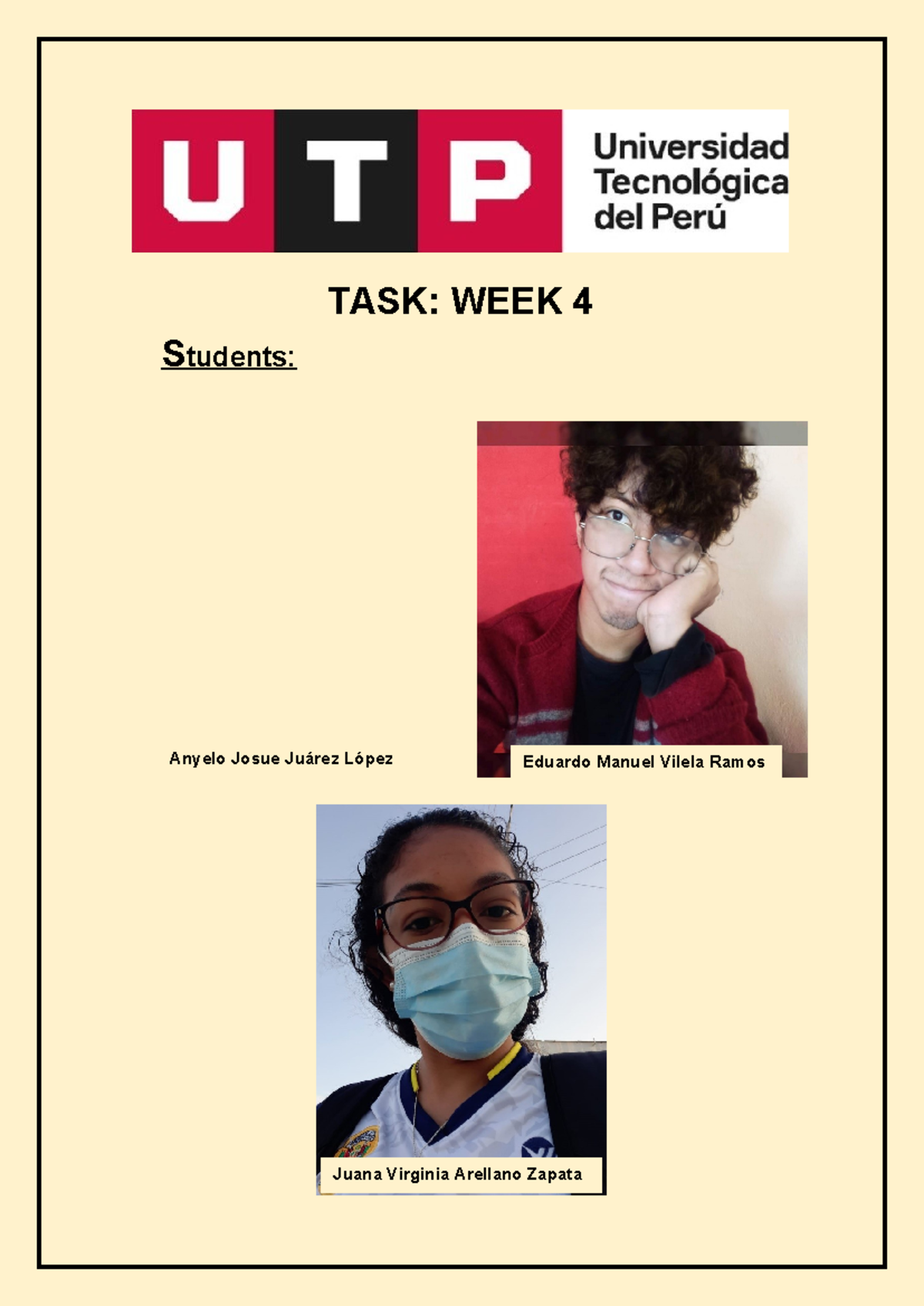 César Vallejo - excelente - Educación - TASK: WEEK 4 Students: Anyelo Josue Juárez López Juana ...