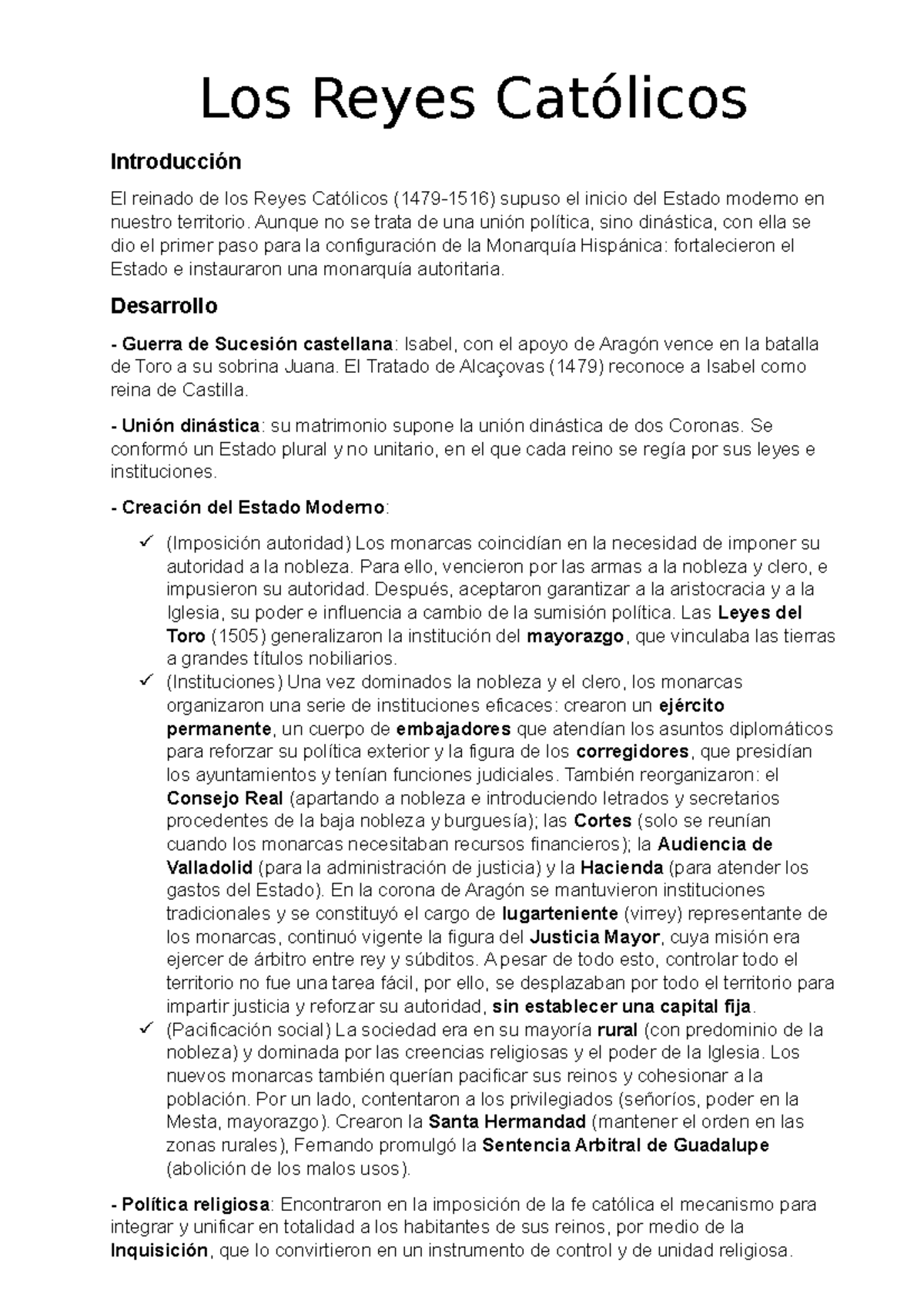 Los Reyes Católicos - Resumen para ebau - Historia de España - Studocu