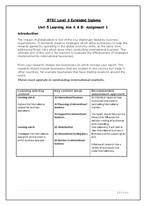 Unit 4 Specification - rur - Pearson BTEC Level 3 National Extended Diploma in Business - Studocu