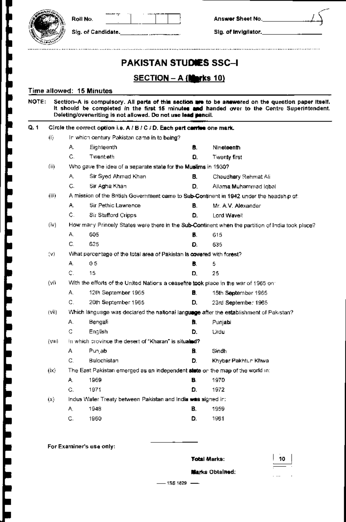 Pakistan Studies Practice Paper - Studocu